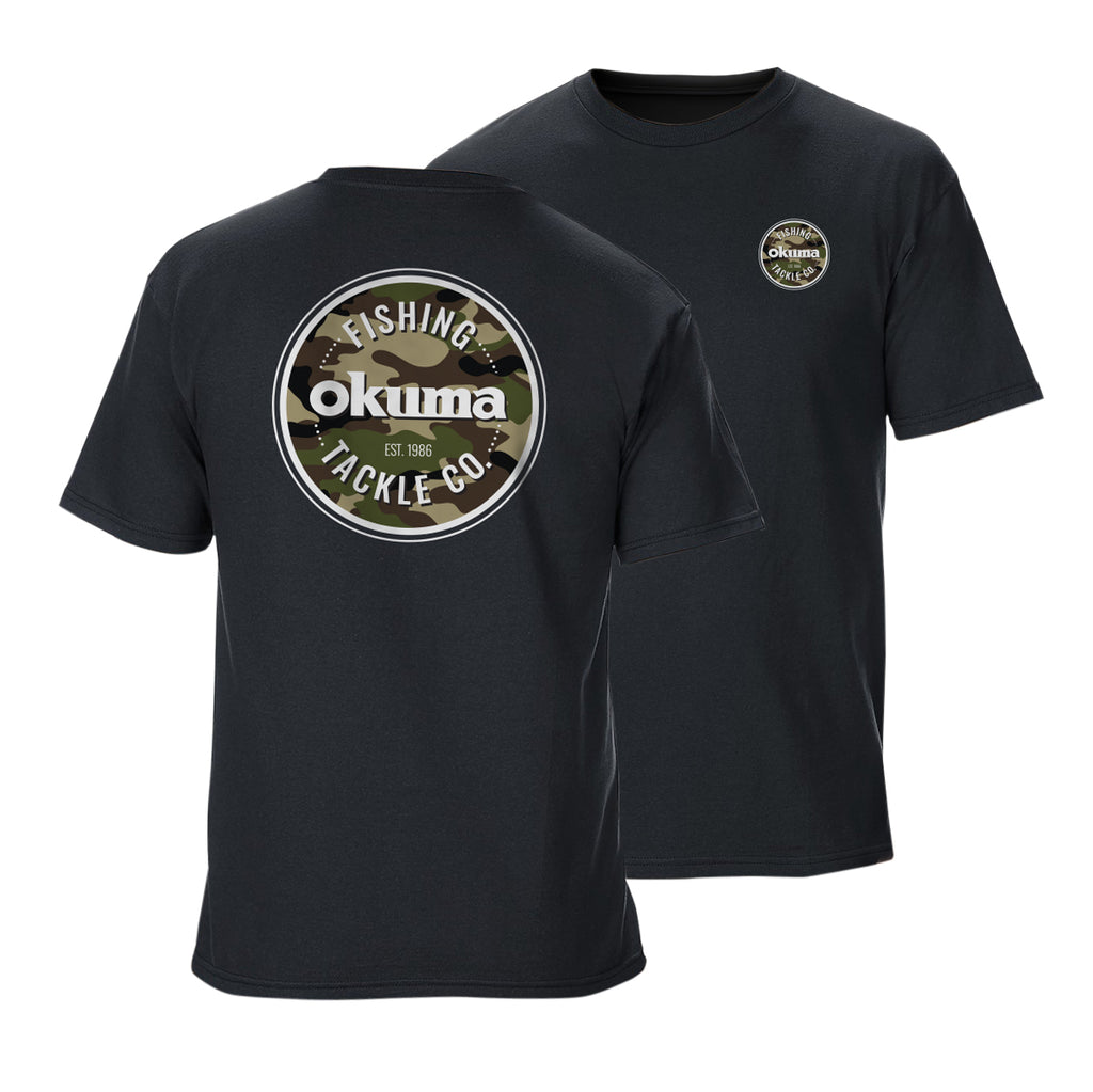 Okuma Short Sleeve T-Shirt in Black and Camo 2024 | Okuma Fishing Tackle Corp
