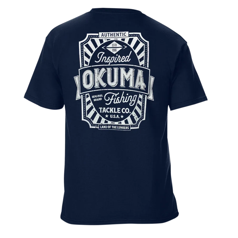 Okuma Short Sleeve T-Shirt in Navy Blue - Vintage Logo 2024 | Okuma ...