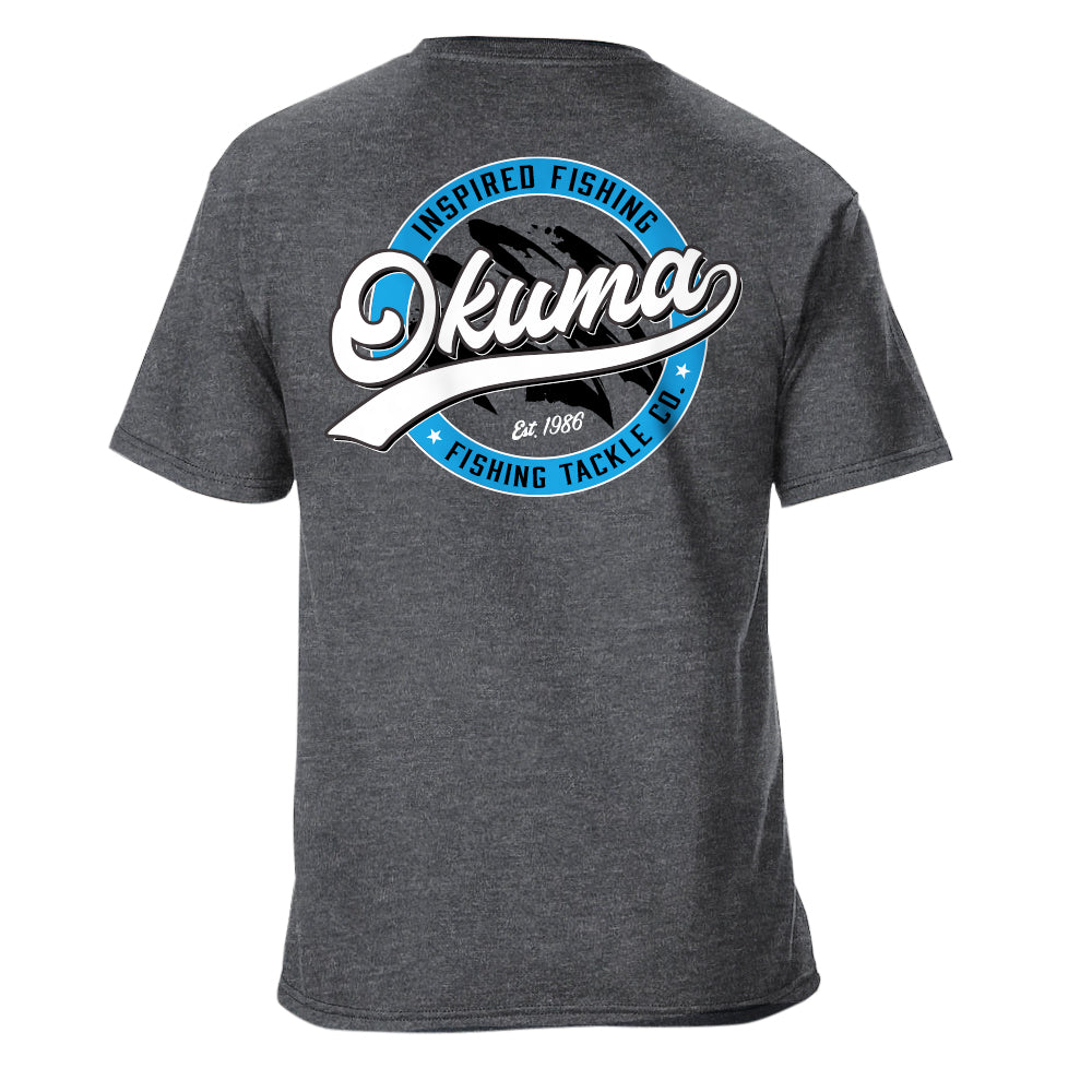 Okuma Short Sleeve T-Shirt in Grey Blue and White 2024 | Okuma Fishing Tackle Corp